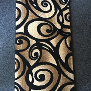 Bellagio Modern Doorway Mat Contemporary Area Rug Black Beige Abstract Swirl Design 341 (2 Feet X 3 Feet 4 Inch)