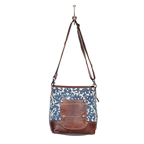 Myra Bags Blue Bliss Canvas, leather & Rug Shoulder Bag S-1950