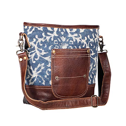 Myra Bags Blue Bliss Canvas, leather & Rug Shoulder Bag S-1950