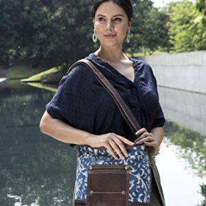 Myra Bags Blue Bliss Canvas, leather & Rug Shoulder Bag S-1950