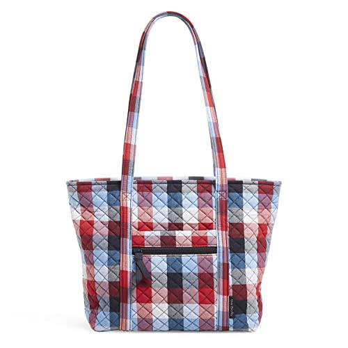 Vera Bradley Women's Cotton Small Vera Tote Bag, Patriotic Plaid - Recycled Cotton, One Size