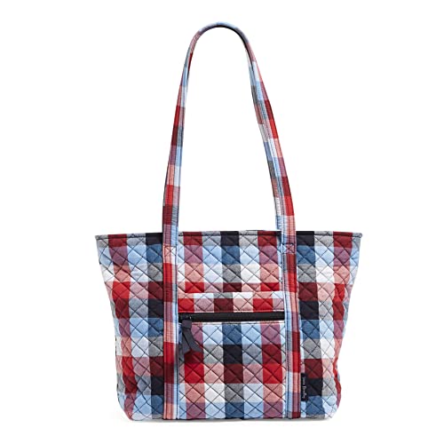 Vera Bradley Women's Cotton Small Vera Tote Bag, Patriotic Plaid - Recycled Cotton, One Size