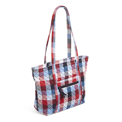 Vera Bradley Women's Cotton Small Vera Tote Bag, Patriotic Plaid - Recycled Cotton, One Size