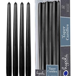 12 Pack Tall Taper Candles - 10 Inch Black Dripless, Unscented Dinner Candle - Paraffin Wax with Cotton Wicks - 8 Hour Burn Time