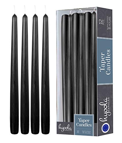 12 Pack Tall Taper Candles - 10 Inch Black Dripless, Unscented Dinner Candle - Paraffin Wax with Cotton Wicks - 8 Hour Burn Time