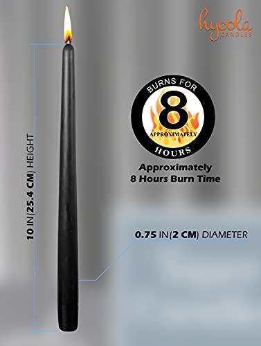 12 Pack Tall Taper Candles - 10 Inch Black Dripless, Unscented Dinner Candle - Paraffin Wax with Cotton Wicks - 8 Hour Burn Time