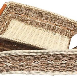 RT450180-2 Handwoven Retangular Wicker Storage basket with Handle in cream and brown (Set of 2)