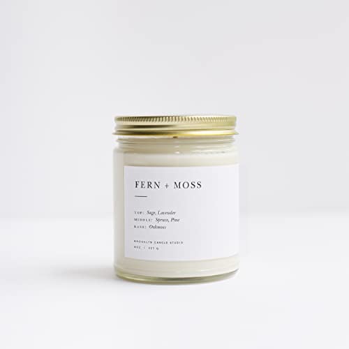 Brooklyn Candle Studio Fern + Moss Minimalist Candle | Vegan Soy Wax Luxury Scented Candle, Hand Poured in The USA, 50 Hour Slow Burn Time (7.5 oz)