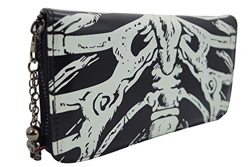 Lost Queen Gothic Skeleton Ribcage Glow in the Dark Zip Around Wallet