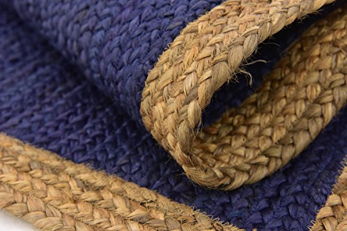 Unique Loom Braided Jute Collection Classic Quality Made Natural Hand Woven with Solid Color Detail, Area Rug, Rectangular 2' 0" x 3' 0", Navy Blue/Tan