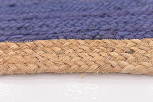 Unique Loom Braided Jute Collection Classic Quality Made Natural Hand Woven with Solid Color Detail, Area Rug, Rectangular 2' 0" x 3' 0", Navy Blue/Tan