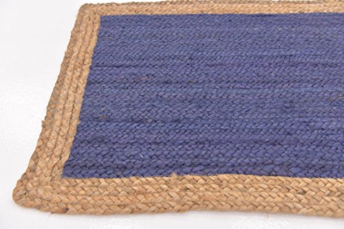 Unique Loom Braided Jute Collection Classic Quality Made Natural Hand Woven with Solid Color Detail, Area Rug, Rectangular 2' 0" x 3' 0", Navy Blue/Tan