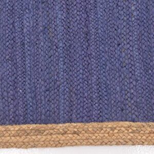 Unique Loom Braided Jute Collection Classic Quality Made Natural Hand Woven with Solid Color Detail, Area Rug, Rectangular 2' 0" x 3' 0", Navy Blue/Tan