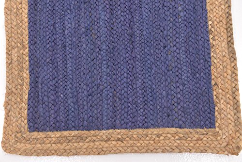 Unique Loom Braided Jute Collection Classic Quality Made Natural Hand Woven with Solid Color Detail, Area Rug, Rectangular 2' 0" x 3' 0", Navy Blue/Tan