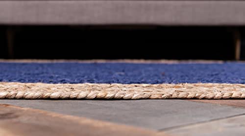 Unique Loom Braided Jute Collection Classic Quality Made Natural Hand Woven with Solid Color Detail, Area Rug, Rectangular 2' 0" x 3' 0", Navy Blue/Tan