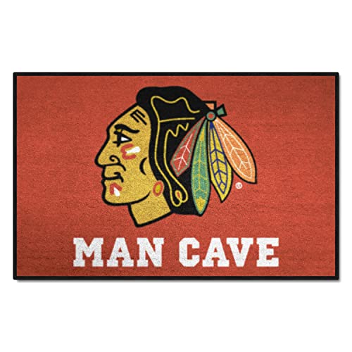 FANMATS 14410 Chicago Blackhawks Man Cave Starter Mat Accent Rug - 19in. x 30in. | Sports Fan Home Decor Rug and Tailgating Mat