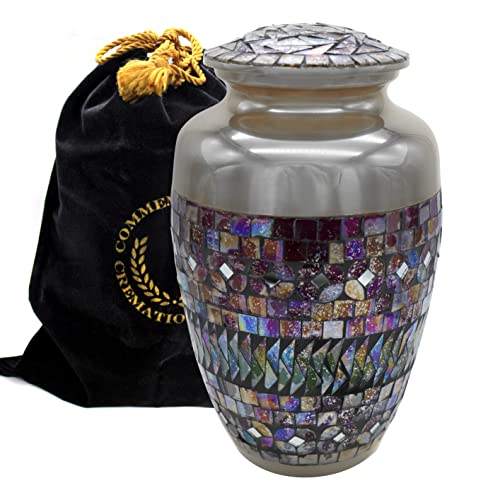 Glass Mosaic Cremation Urns for Human Ashes Adult Female Urn for Funeral, Burial, Niche, or Columbarium Urns for Ashes Adult Male - Large & XL Cremation Urns for Adult Ashes