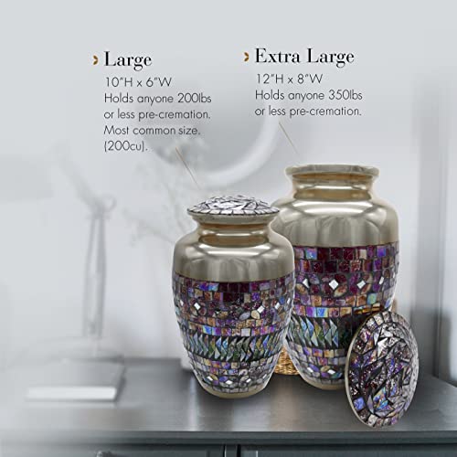 Glass Mosaic Cremation Urns for Human Ashes Adult Female Urn for Funeral, Burial, Niche, or Columbarium Urns for Ashes Adult Male - Large & XL Cremation Urns for Adult Ashes