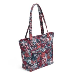 Vera Bradley Women's Performance Twill Small Vera Tote Bag, Cabbage Rose Cabernet, One Size