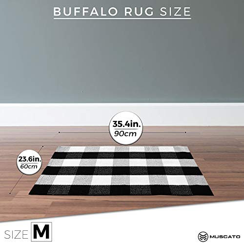 Buffalo Check Outdoor Rug Mat, 2x3/23.6" x 35.4", Black and White Rug Includes 4PCS Rug Grippers. Kitchen Rug, Checkered Porch Rugs Door Mat