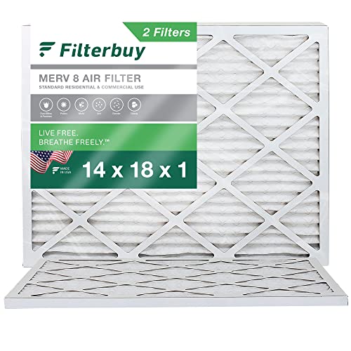 Filterbuy 14x18x1 Air Filter MERV 8 Dust Defense (2-Pack), Pleated HVAC AC Furnace Air Filters Replacement (Actual Size: 13.50 x 17.50 x 0.75 Inches)