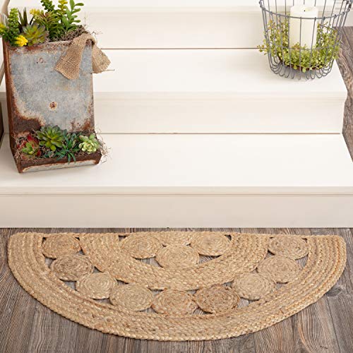 VHC Brands Celeste Braided Jute Half Circle Welcome Mat Farmhouse Handwoven Boho Accent Rug, 16.5x33"