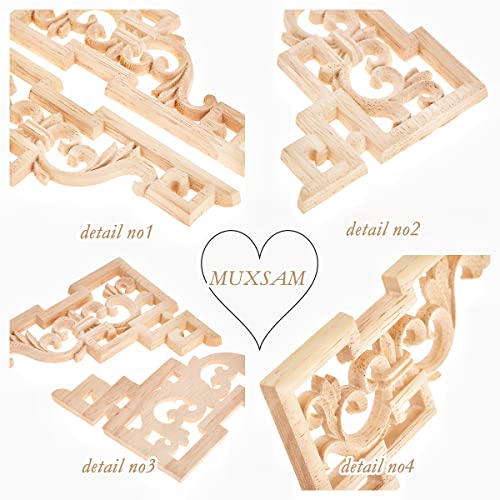 MUXSAM Wood Carved Corners Appliques, 4-Pack Little Wood Onlays, Retro Carvings Decals for Mirrors Doors Walls Shelves Boxes Chests Cabinets Dresser Old Futniture DIY Project, 15x10cm/5.9"x3.94"