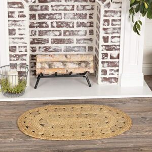 vhc brands celeste braided jute oval welcome mat farmhouse handwoven boho area rug, 20×30″