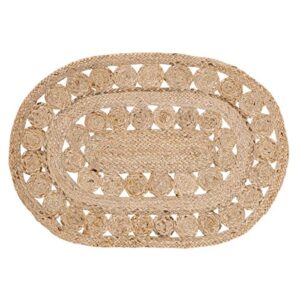 VHC Brands Celeste Braided Jute Oval Welcome Mat Farmhouse Handwoven Boho Area Rug, 20x30"