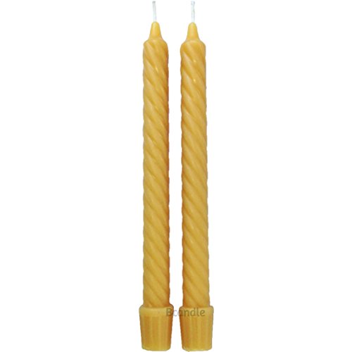 BCandle 100% Pure Beeswax Spiral Twist Taper Candles (Set of 2) Organic - 8 Inches Tall, 3/4 Inch Diameter, Hand Made