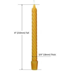 BCandle 100% Pure Beeswax Spiral Twist Taper Candles (Set of 2) Organic - 8 Inches Tall, 3/4 Inch Diameter, Hand Made