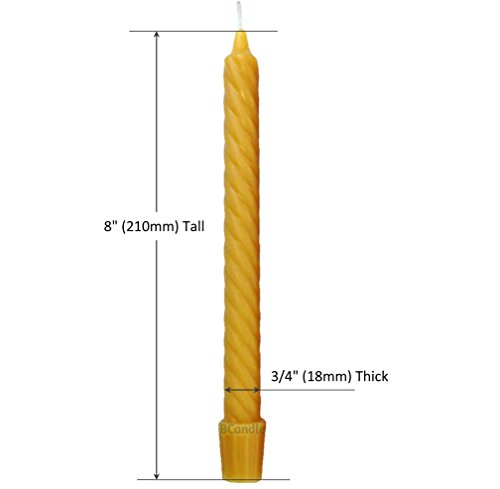 BCandle 100% Pure Beeswax Spiral Twist Taper Candles (Set of 2) Organic - 8 Inches Tall, 3/4 Inch Diameter, Hand Made