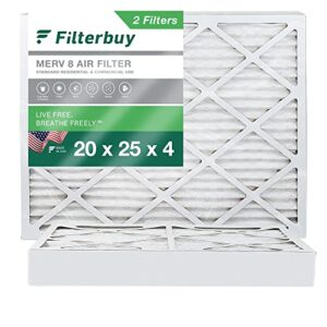 filterbuy 20x25x4 air filter merv 8 dust defense (2-pack), pleated hvac ac furnace air filters replacement (actual size: 19.38 x 24.38 x 3.63 inches)