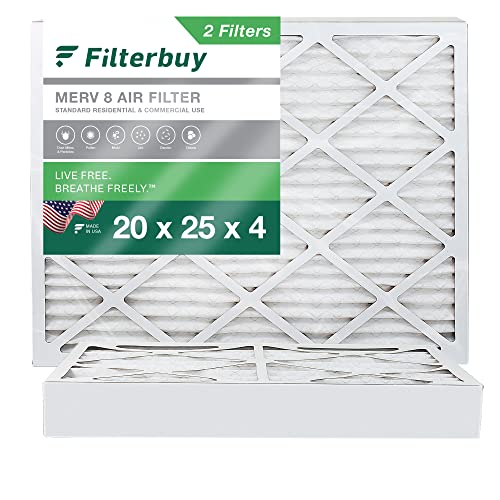 Filterbuy 20x25x4 Air Filter MERV 8 Dust Defense (2-Pack), Pleated HVAC AC Furnace Air Filters Replacement (Actual Size: 19.38 x 24.38 x 3.63 Inches)