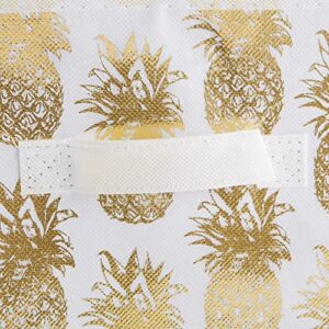 DII Non Woven Polyester Storage Bin, Metallic Pineapple, White & Gold, Large Set of 2