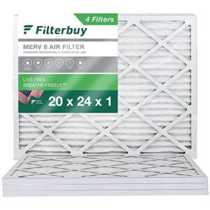 filterbuy 20x24x1 air filter merv 8 dust defense (4-pack), pleated hvac ac furnace air filters replacement (actual size: 19.38 x 23.38 x 0.75 inches)