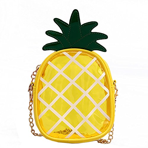 QZUnique Fruit Shape Handbag PU Crossbody Shoulder Bag Adjustable Strap Clutch Jelly Purse Pineapple