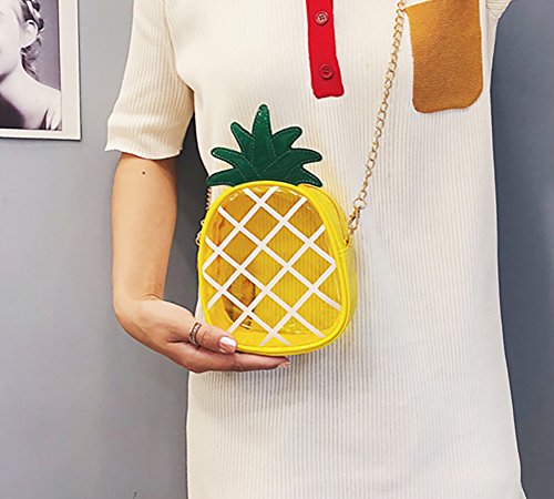 QZUnique Fruit Shape Handbag PU Crossbody Shoulder Bag Adjustable Strap Clutch Jelly Purse Pineapple