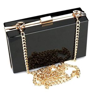 women cute clear acrylic box clutch bag transparent approved crossbody purse evening bag shoulder clutch (black)