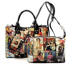 glossy magazine cover collage 3-in-1 shoulder bag hobo michelle obama handbag (3-mulit)