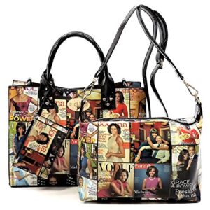 Glossy Magazine Cover Collage 3-in-1 Shoulder Bag Hobo Michelle Obama Handbag (3-Mulit)