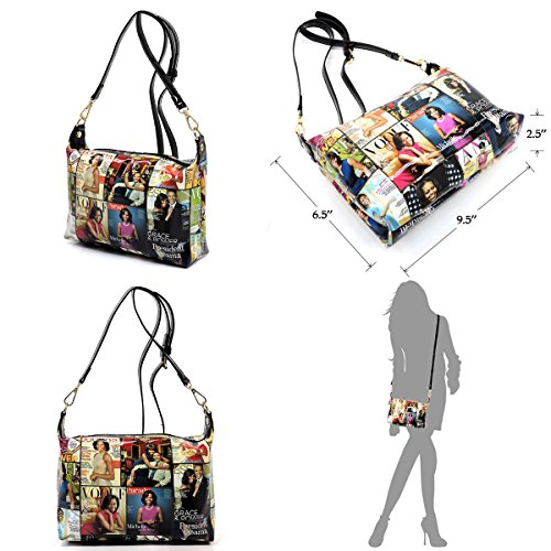 Glossy Magazine Cover Collage 3-in-1 Shoulder Bag Hobo Michelle Obama Handbag (3-Mulit)