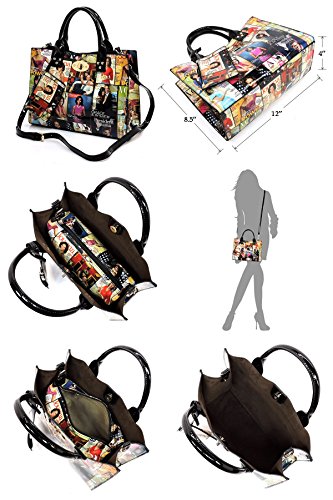 Glossy Magazine Cover Collage 3-in-1 Shoulder Bag Hobo Michelle Obama Handbag (3-Mulit)