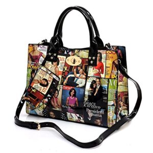 Glossy Magazine Cover Collage 3-in-1 Shoulder Bag Hobo Michelle Obama Handbag (3-Mulit)