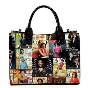 Glossy Magazine Cover Collage 3-in-1 Shoulder Bag Hobo Michelle Obama Handbag (3-Mulit)