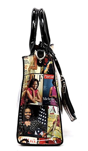 Glossy Magazine Cover Collage 3-in-1 Shoulder Bag Hobo Michelle Obama Handbag (3-Mulit)