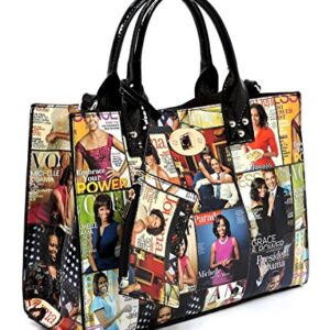 Glossy Magazine Cover Collage 3-in-1 Shoulder Bag Hobo Michelle Obama Handbag (3-Mulit)