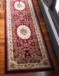 unique loom versailles collection traditional classic medallion motif area rug (2′ 7 x 10′ 0 runner, burgundy/ ivory)