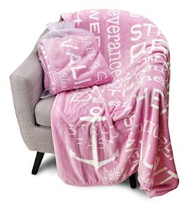 blankiegram “bravery” throw blanket – gift ideas and gifts for women and men make great comfort gifts, pink