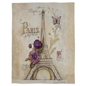 Gogobebe Flannel Fleece Throw Blanket for Sofa Couch Bed Vintage Butterfly Paris Eiffel Tower Soft Cozy Lightweight Blanket for Adults/Kids 49x59inch